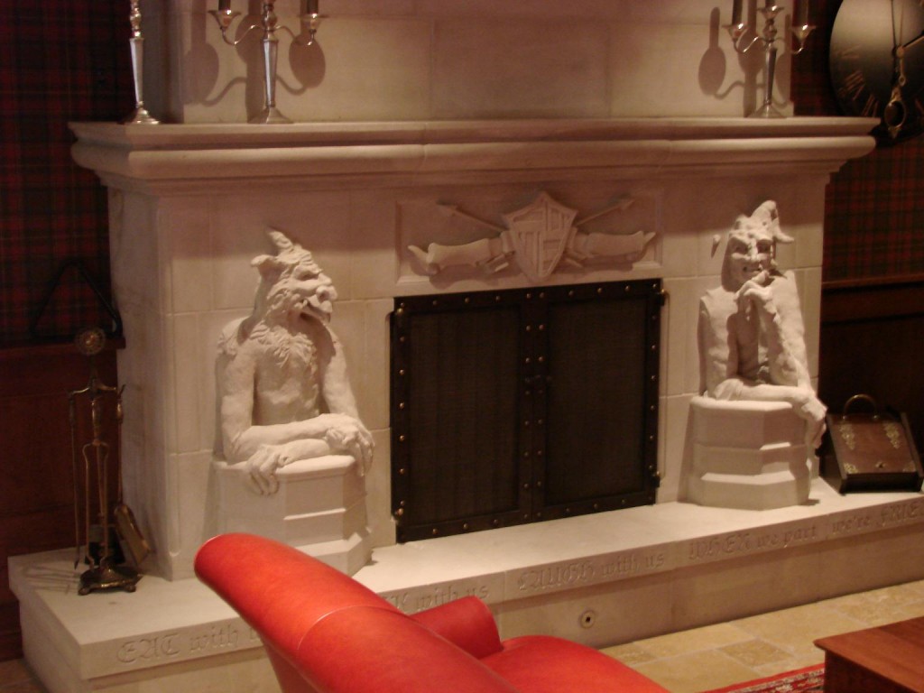 Koepple Gargoyle Fireplace - Old World Stone Carving